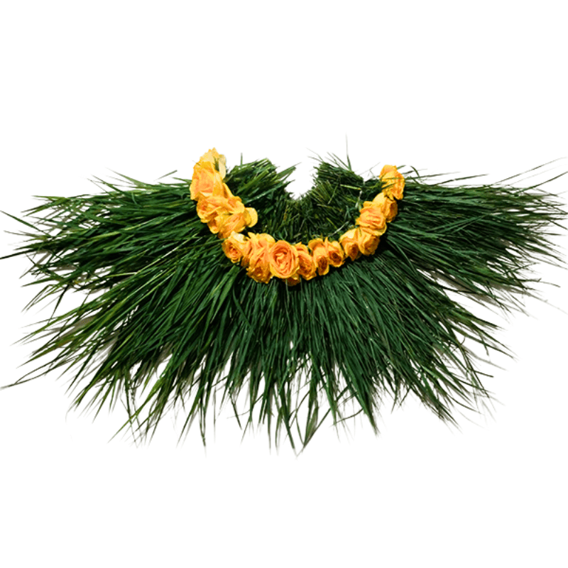 Durva Grass Garland with Yellow Roses – 1.5ft | Fresh Pooja Flower Garland