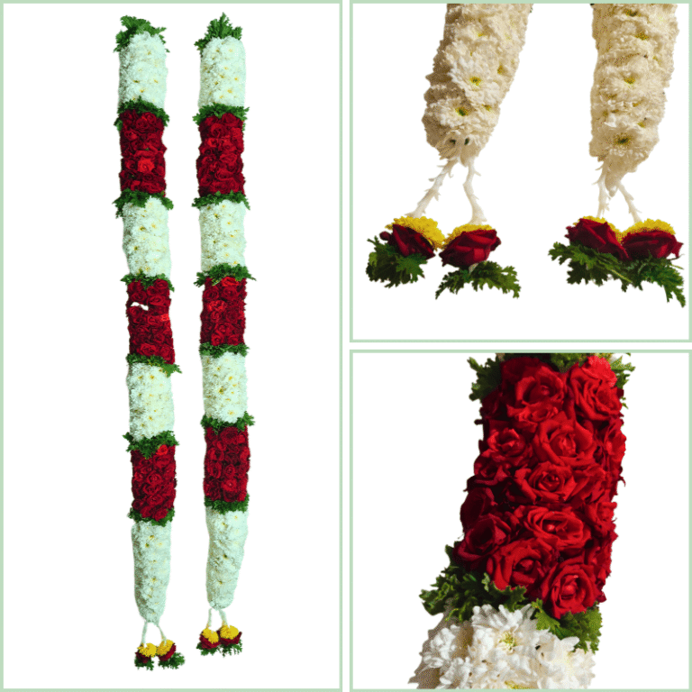 Royal Red & White Thomala Garland with Tuberose 6 Feet Pair | Wedding ...